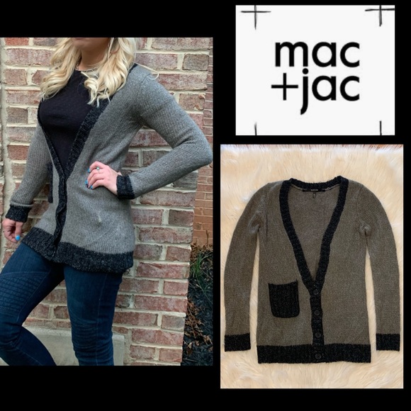 mac & jac | Sweaters | Mac Jac Grey And Black Acrylic Cardigan Medium ...